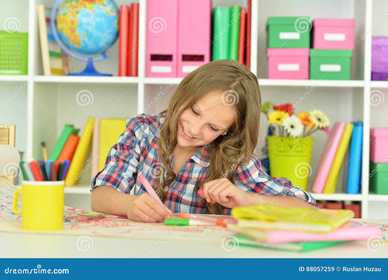 Cute girl does lessons stock image. Image of woman, cute - 88057259
