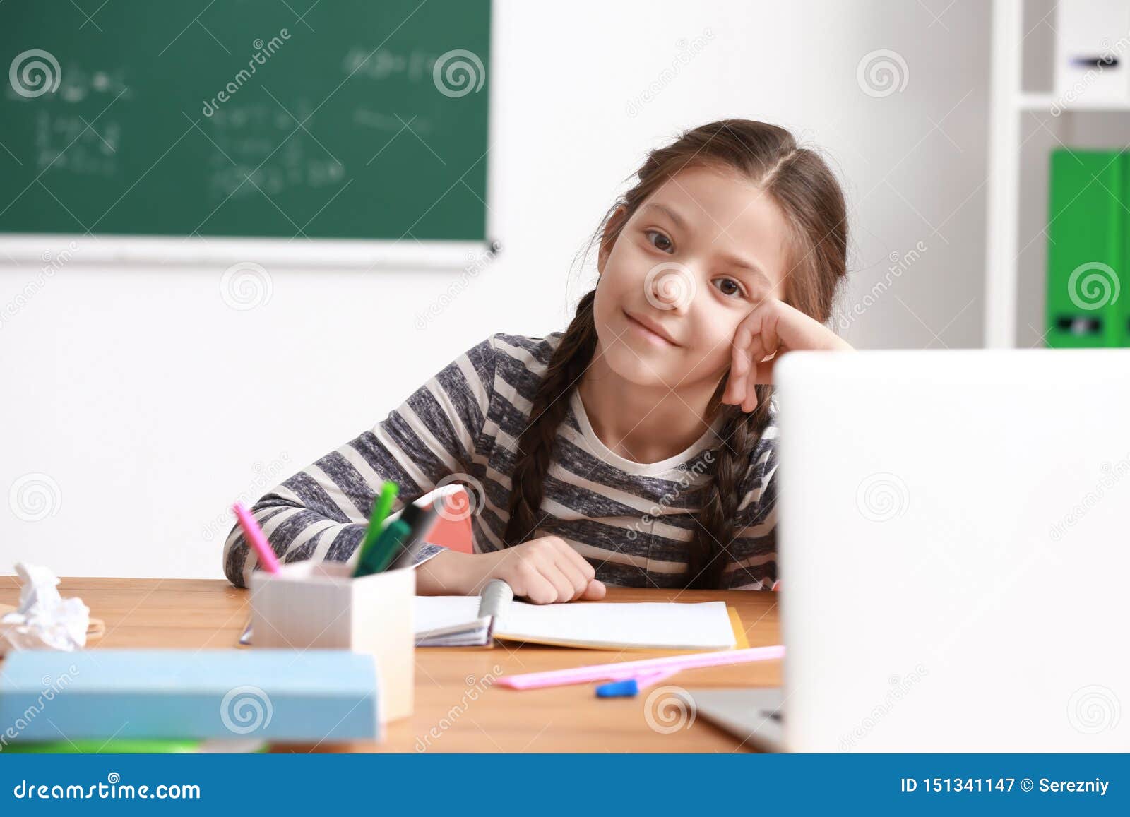 Cute Girl Doing Homework in Classroom Stock Image - Image of school ...