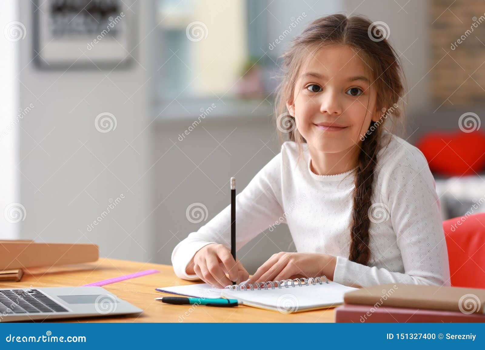 Cute Girl Doing Homework at Home Stock Photo - Image of pupil, task ...