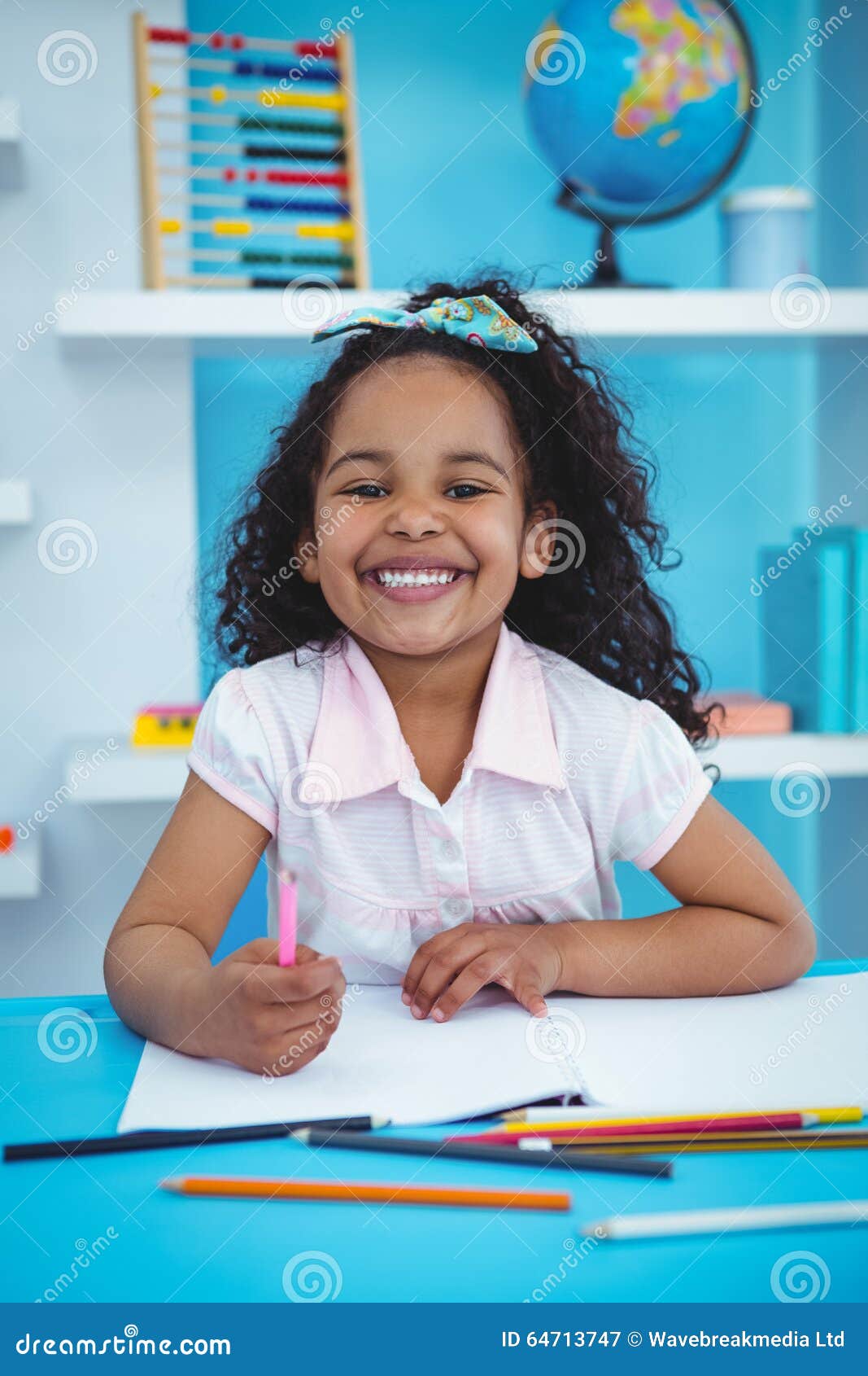 Cute Girl Drawing on Notebook Stock Image - Image of home, blonde: 64713747