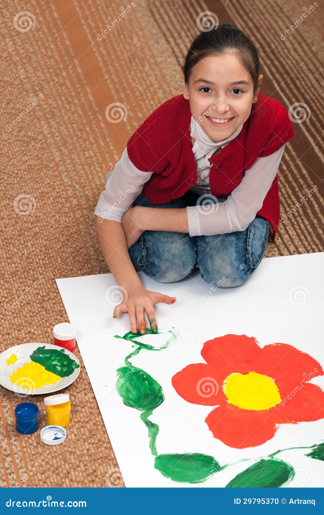Girl draws hands on paper stock photo. Image of hand - 29795370