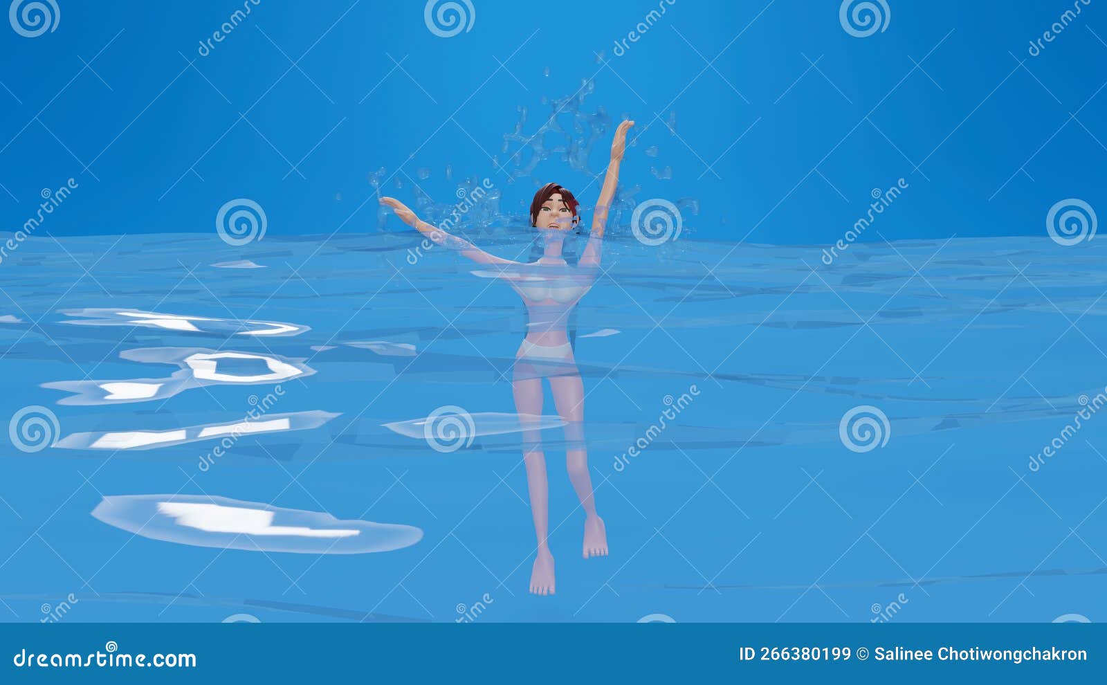 Cute Girl Drowning In Water Is Shocked Stock Illustration