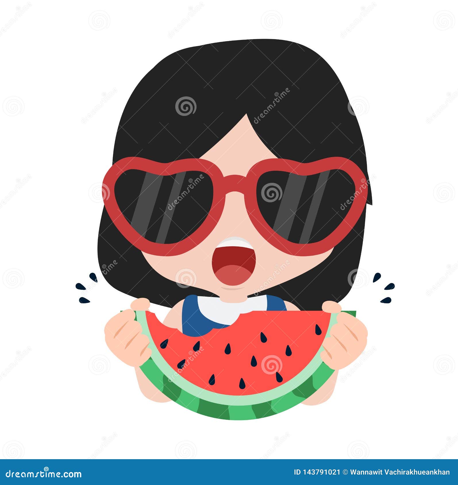 Cute Girl Eat Fresh Watermelon Bite Stock Vector - Illustration of food ...