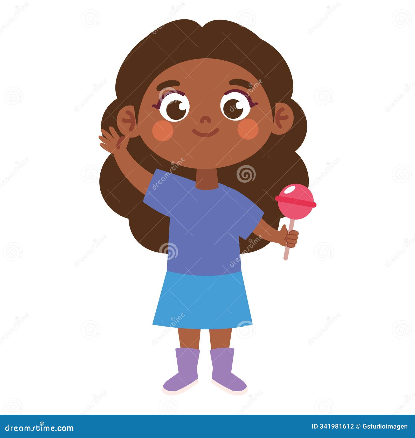 Cute girl eating candy stock illustration. Illustration of girl - 341981612