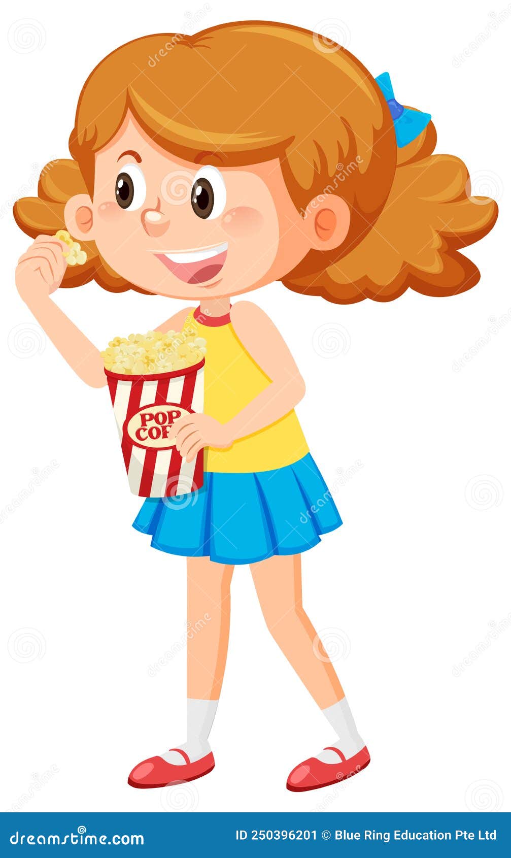 Cute girl eating popcorn stock vector. Illustration of female - 250396201