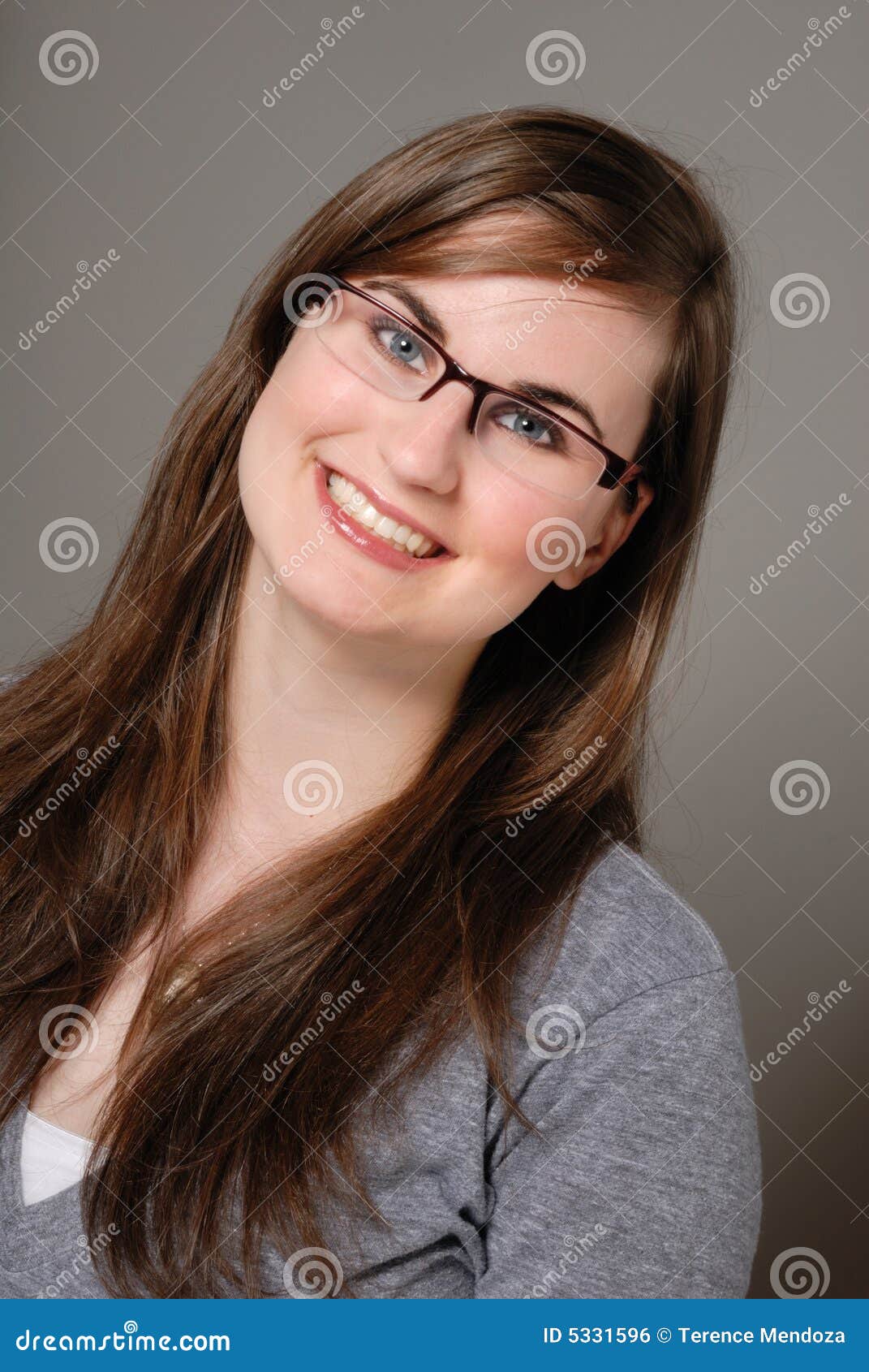 Cute Girl in Eyeglasses / Spectacles Stock Photo - Image of grey ...