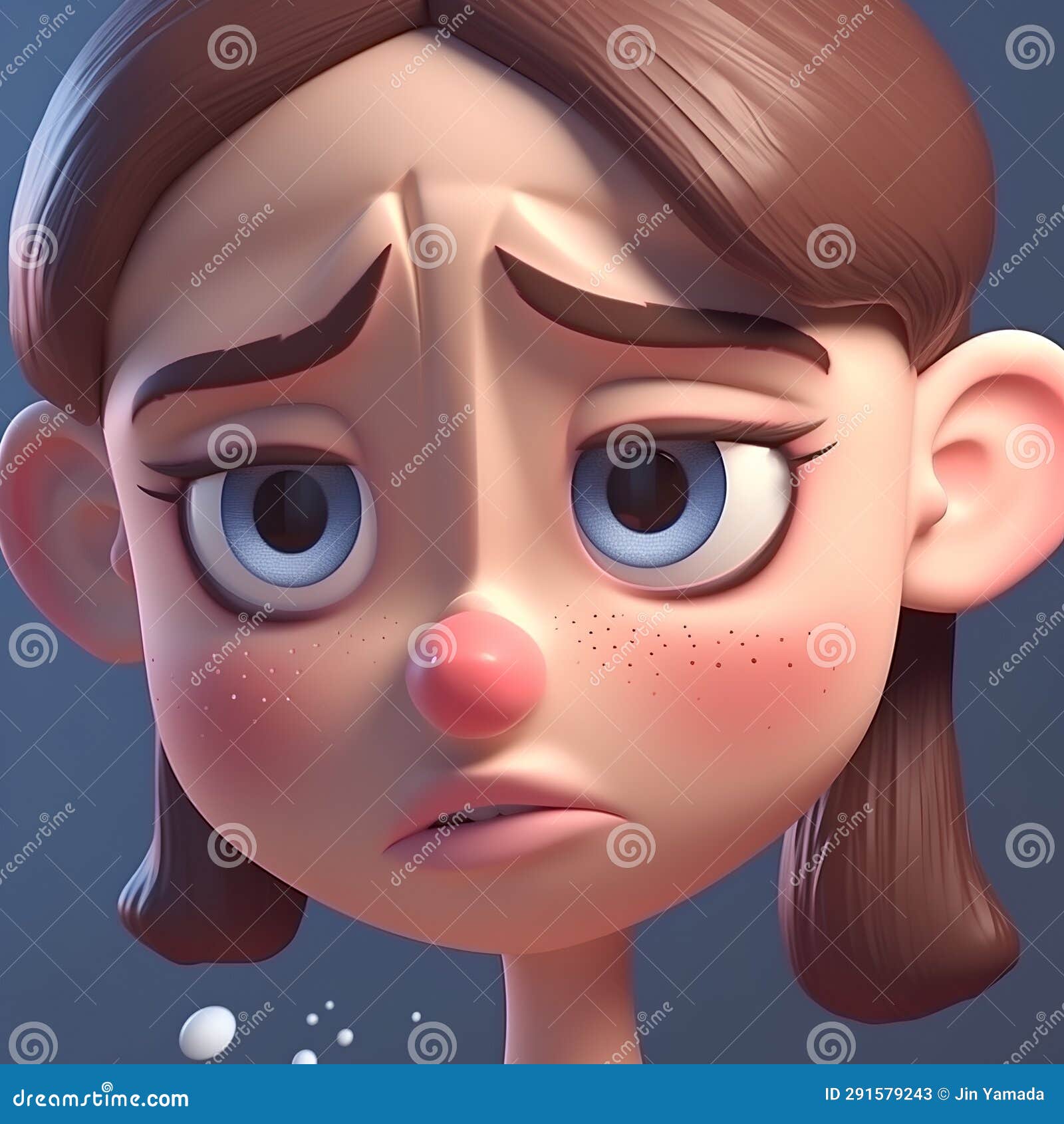 Cute Girl Face with Sad Expression, 3d Render Illustration. Stock ...