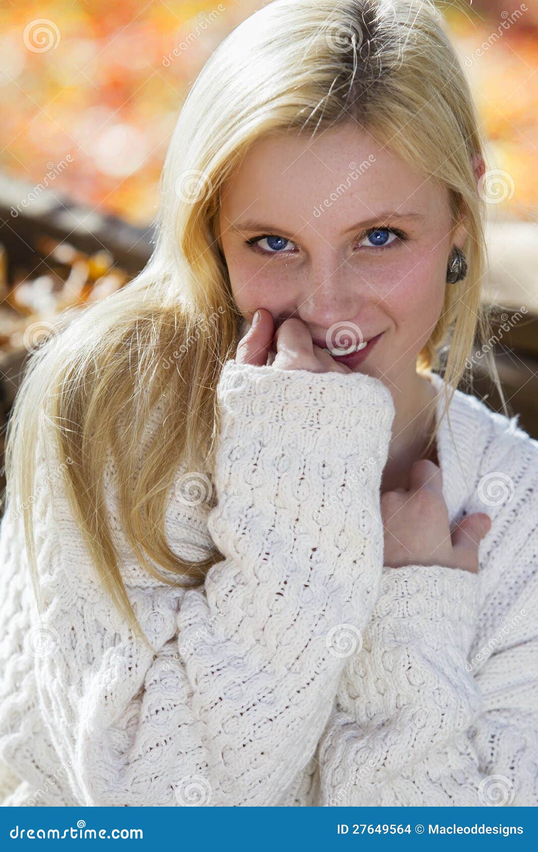 Cute girl in fall leaves stock photo. Image of female - 27649564