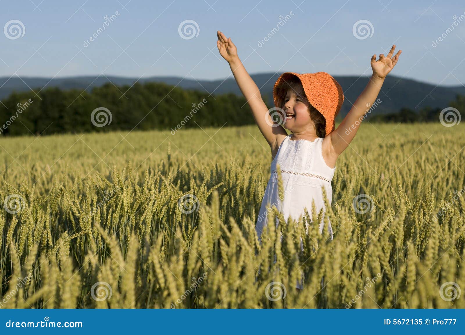 Cute girl on field stock image. Image of female, happy - 5672135