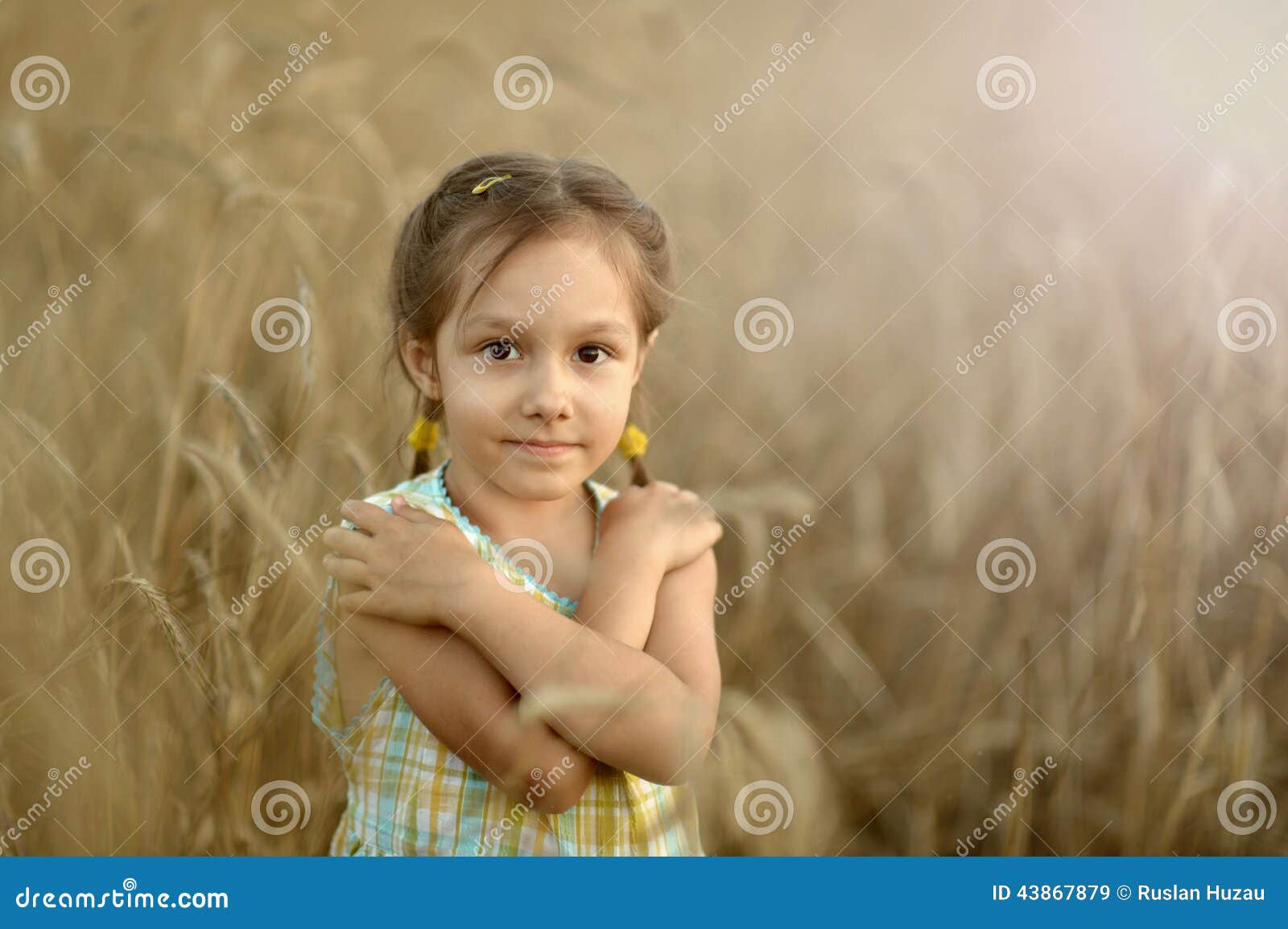 Cute girl in field stock image. Image of girl, plant - 43867879