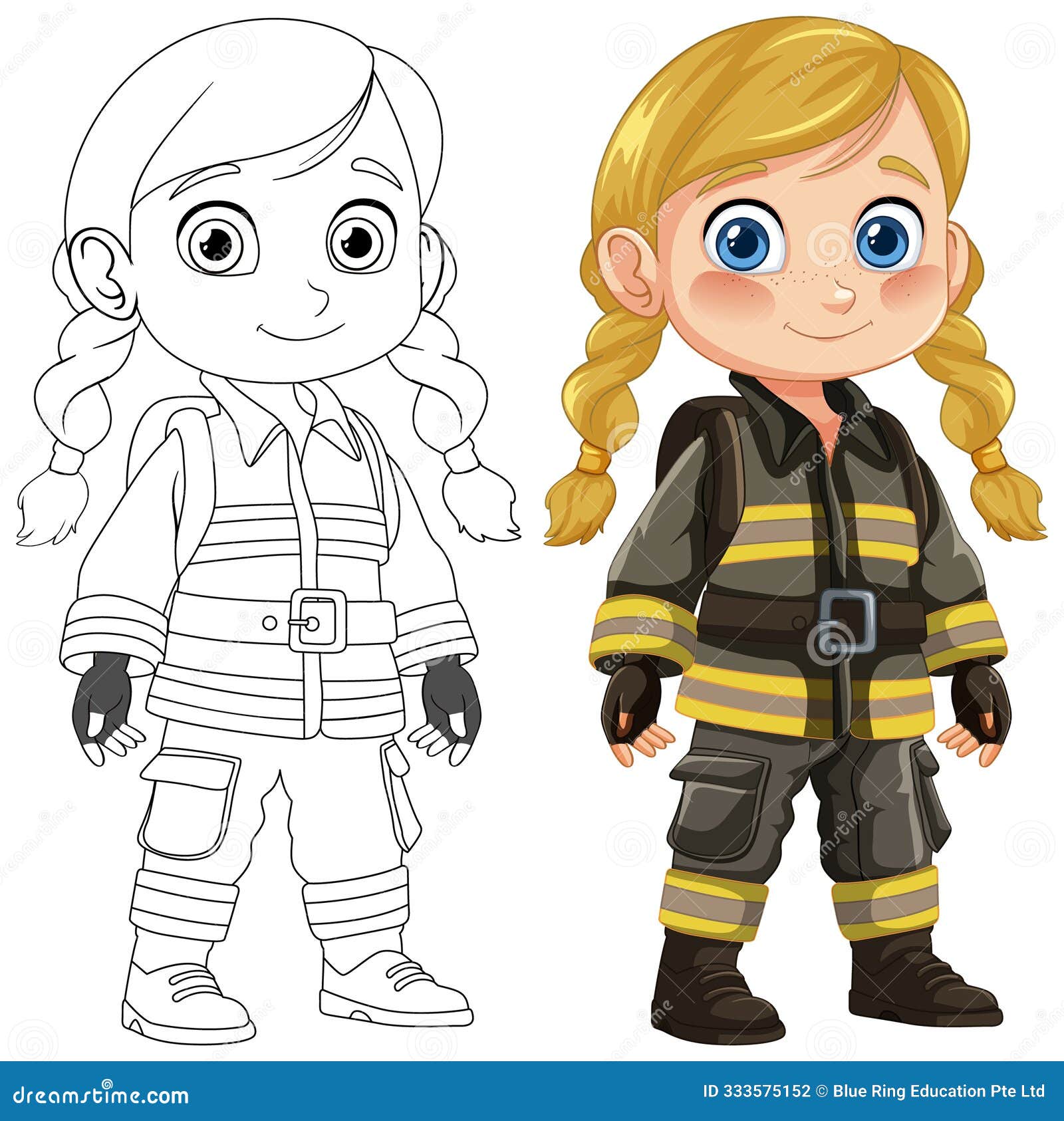 Cute girl in firefighter stock illustration. Illustration of boots ...