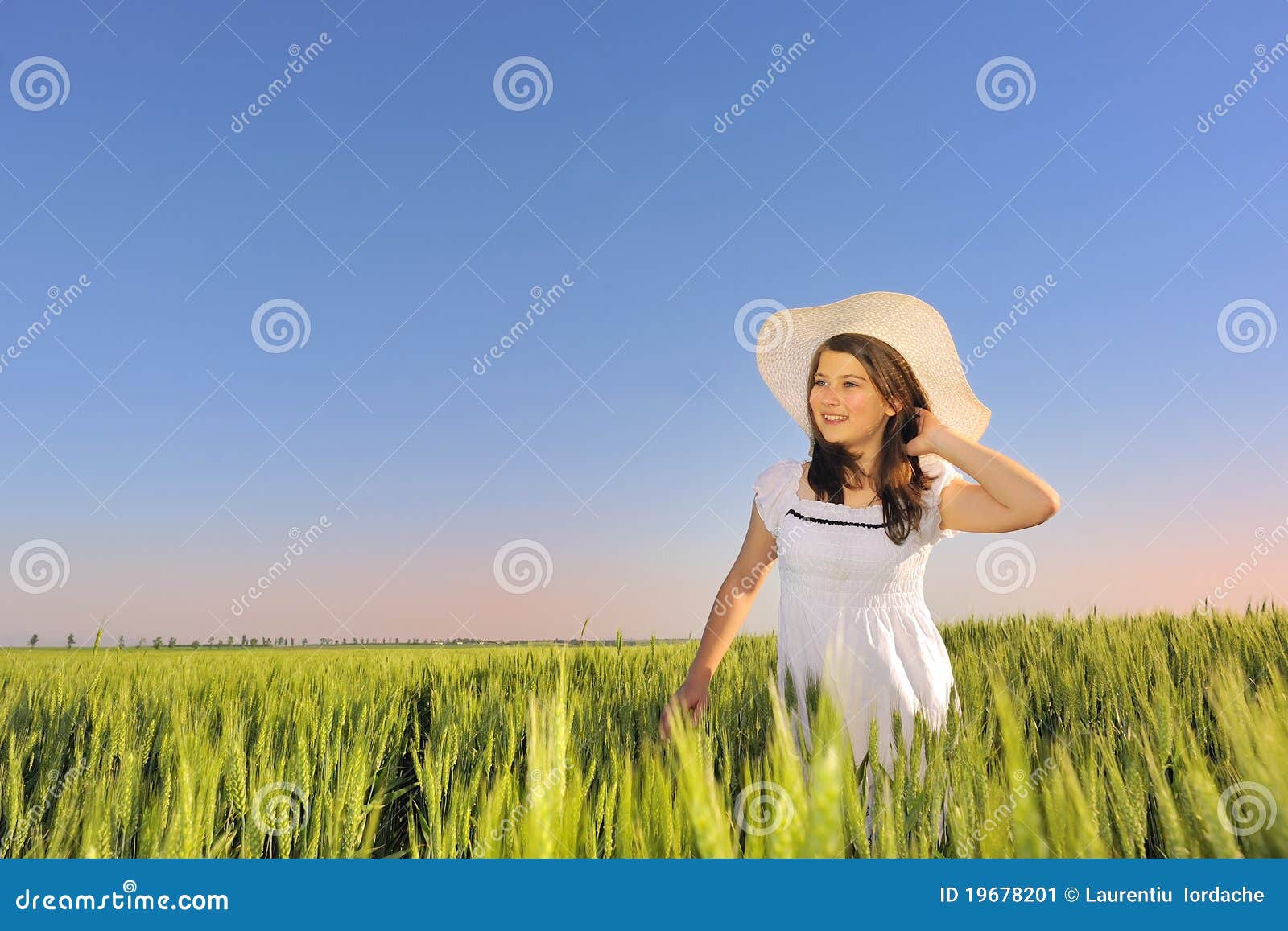 Cute girl on green field stock image. Image of caucasian - 19678201