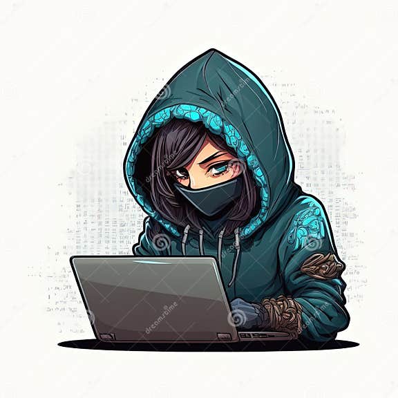 Cute Girl Hacker with Laptop. Avatar in Cartoon Style Stock ... Cute Girl Hacker with Laptop. Avatar in Cartoon Style Stock ...