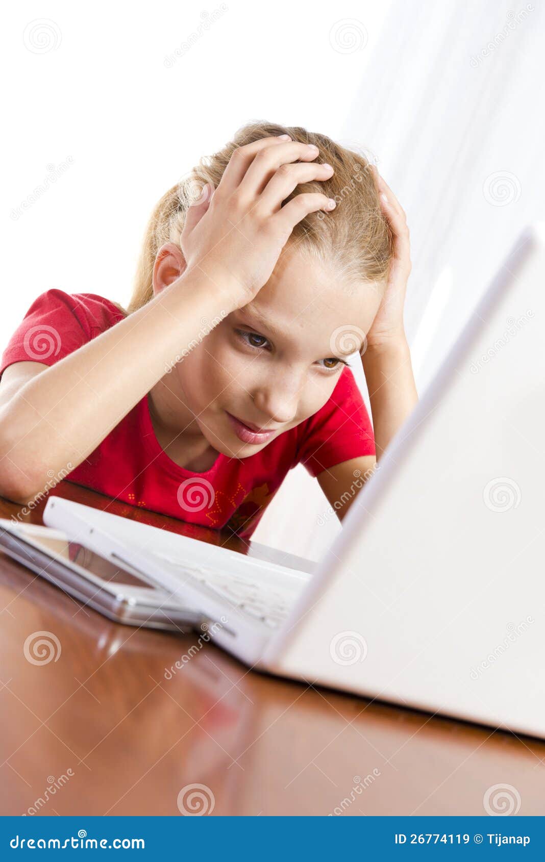 Cute Girl Having Problems with a Laptop Stock Image - Image of chat ...