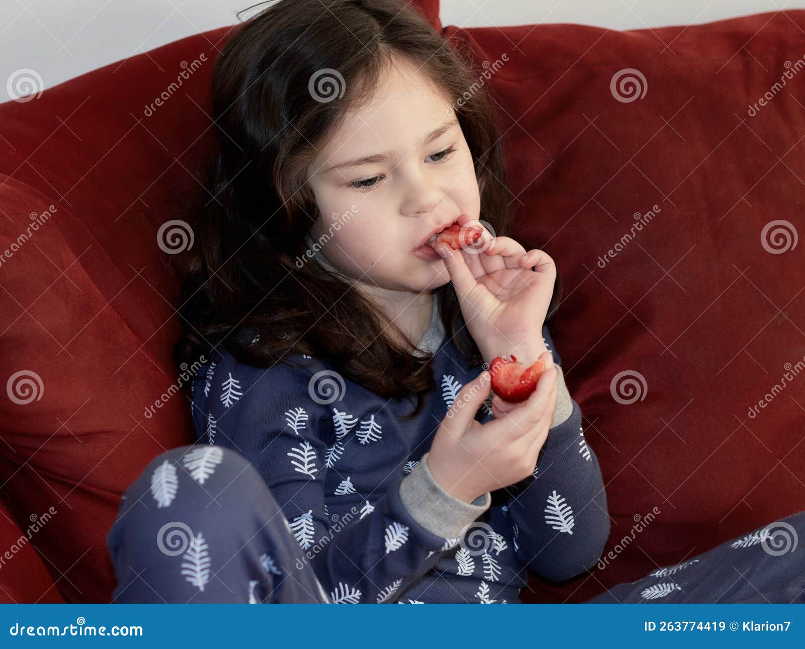 Cute Girl Having Snacks at Home Stock Image - Image of dish, girl ...