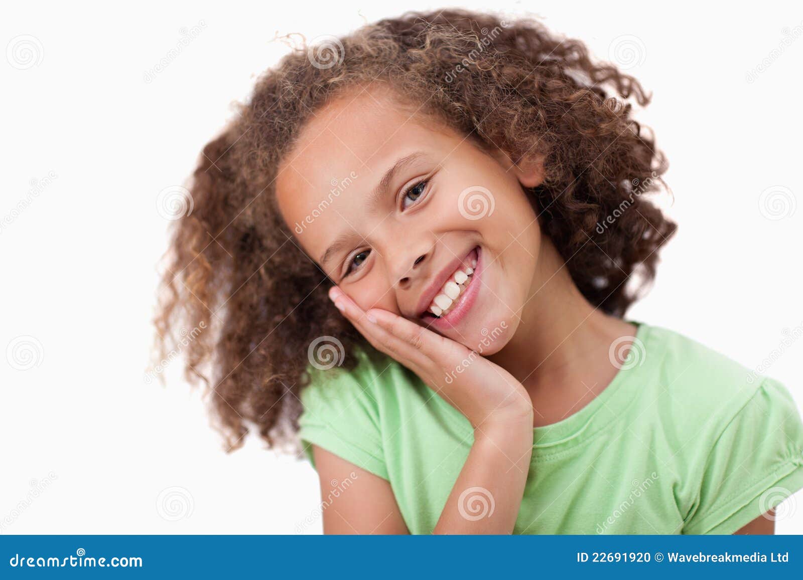 Cute Girl with Her Hand on Her Cheek Stock Photo - Image of head ...
