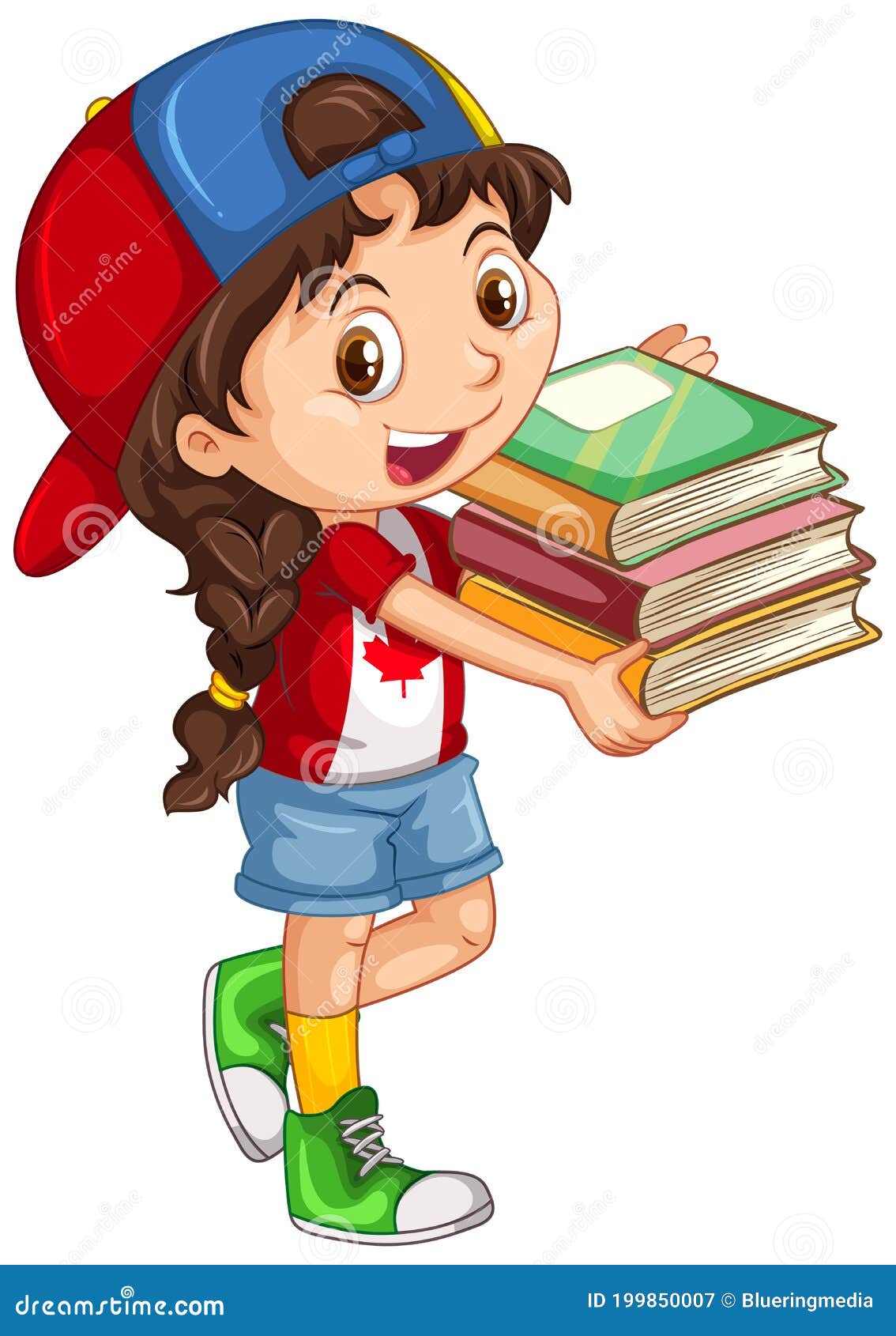 Cute girl holding books stock vector. Illustration of childhood - 199850007