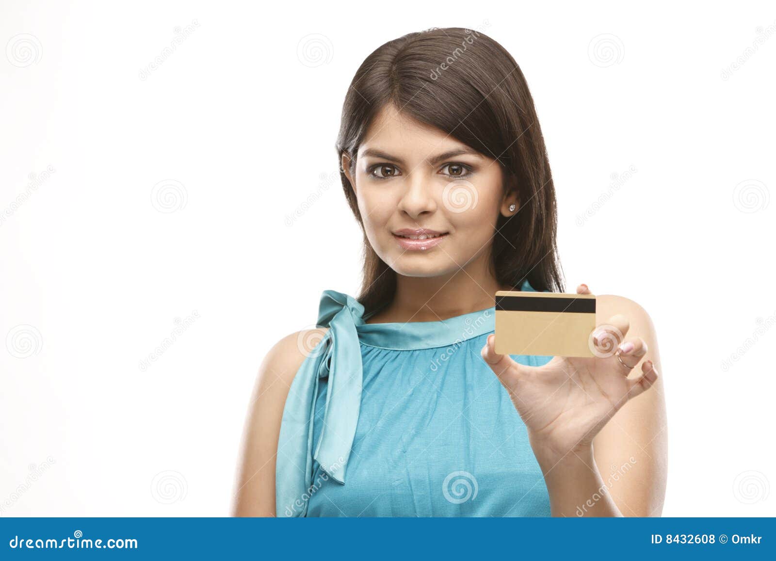 Cute Girl Holding Credit Card Stock Photo - Image of checkout, beauty ...