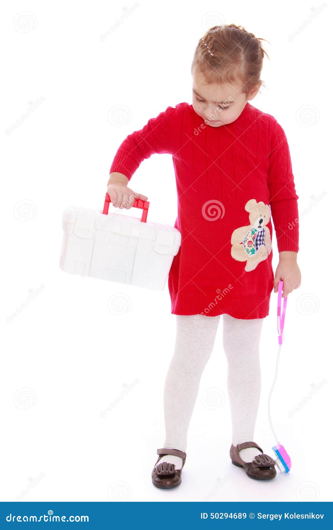 Cute Girl Holding a First Aid Kit Stock Image - Image of school, person ...