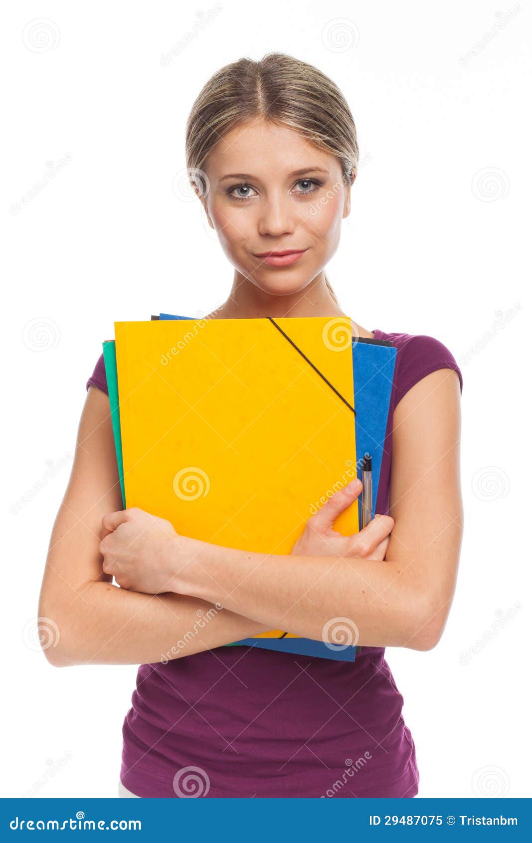 Cute girl holding folders stock image. Image of young - 29487075