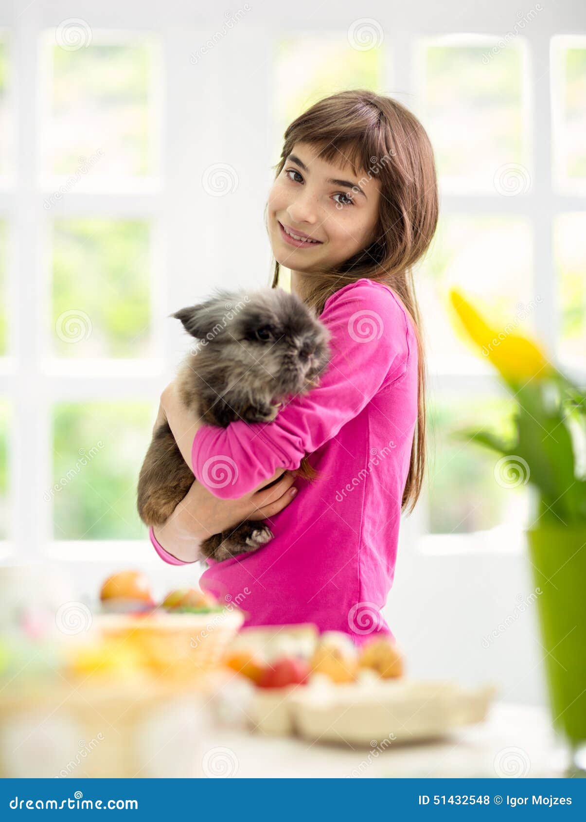 Cute Girl Holding Her Rabbit Stock Photo - Image of lovely, person ...