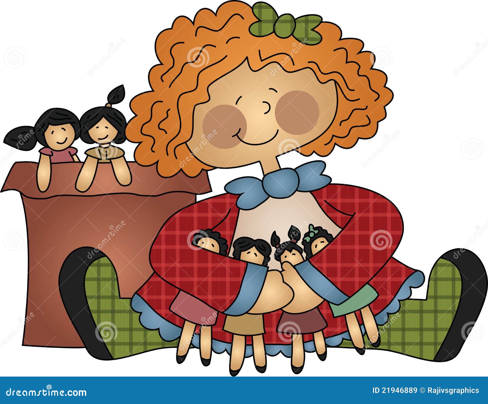 Cute Girl Holding Many Dolls Stock Vector - Illustration of smiling ...