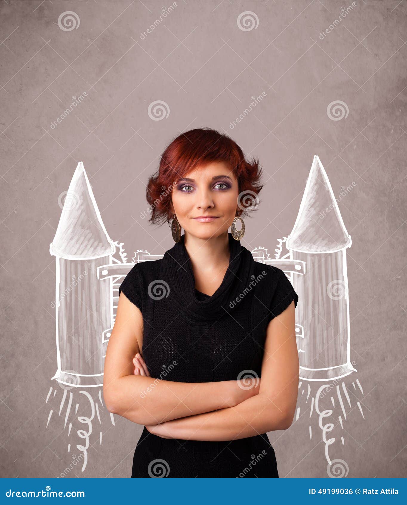 Cute Girl with Jet Pack Rocket Drawing Illustration Stock Illustration ...