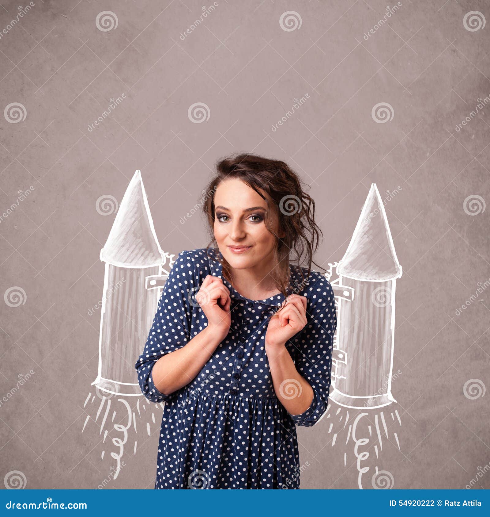 Cute Girl with Jet Pack Rocket Drawing Illustration Stock Photo - Image ...