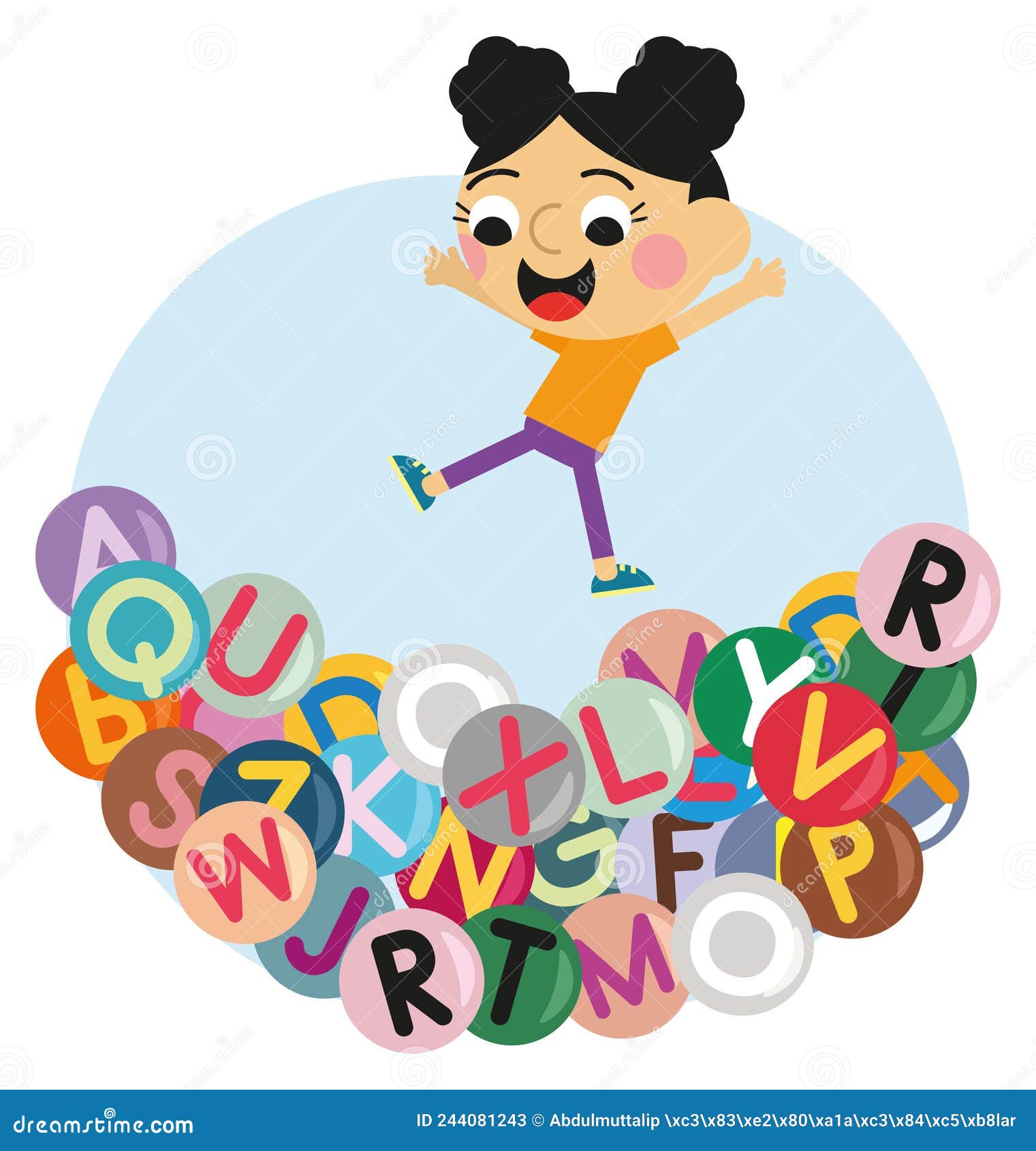 Cute Girl Jumping into Letters Stock Vector - Illustration of english ...