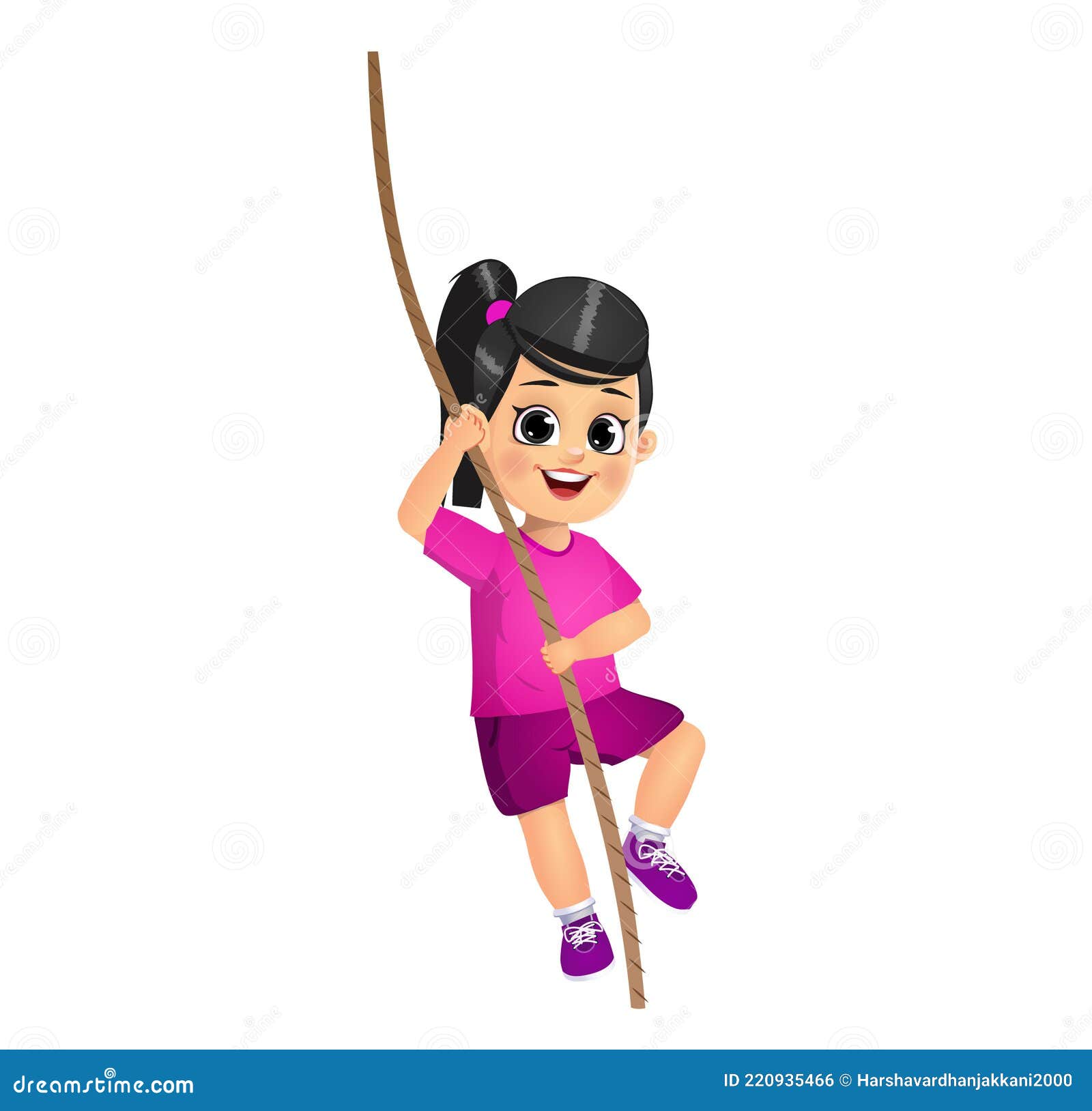 Cute Girl Kid Climbing on Rope Stock Vector - Illustration of childhood ...