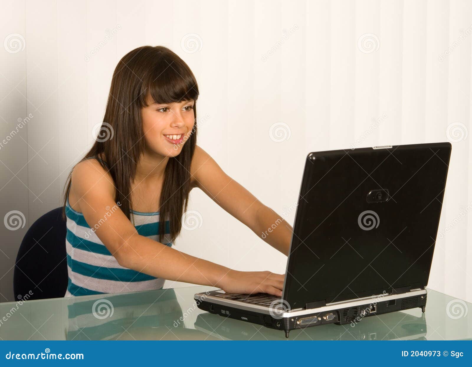 Cute girl with laptop stock image. Image of game, table - 2040973
