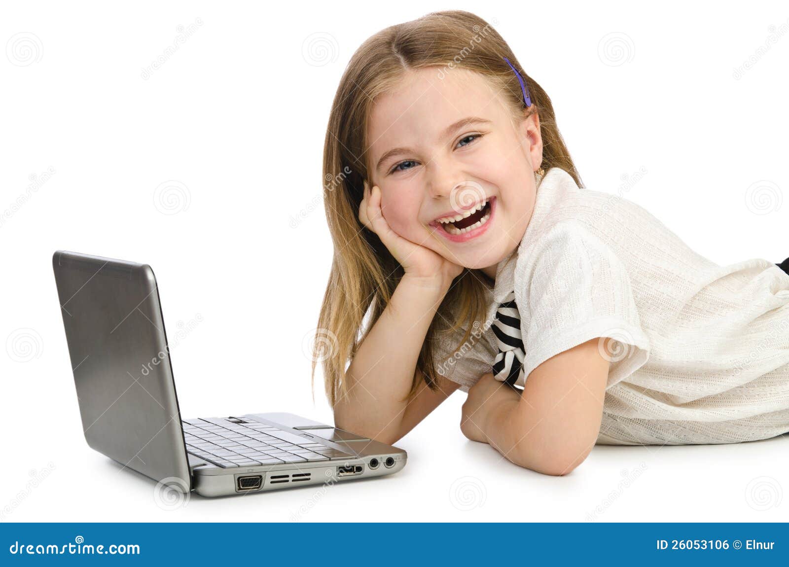 Cute girl with laptop stock photo. Image of adorable - 26053106