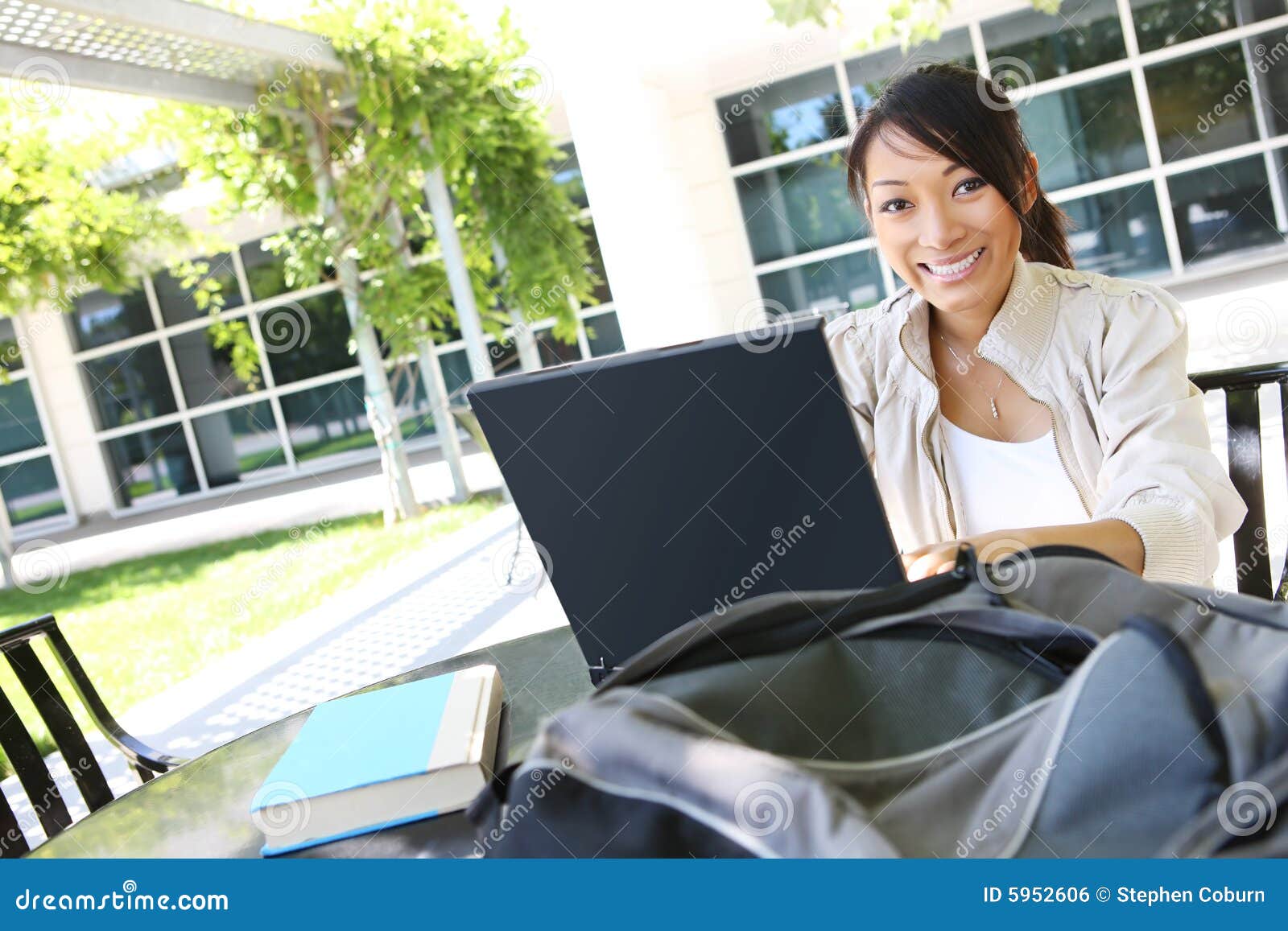 Cute Girl on Laptop at School Stock Photo - Image of asian, happy: 5952606