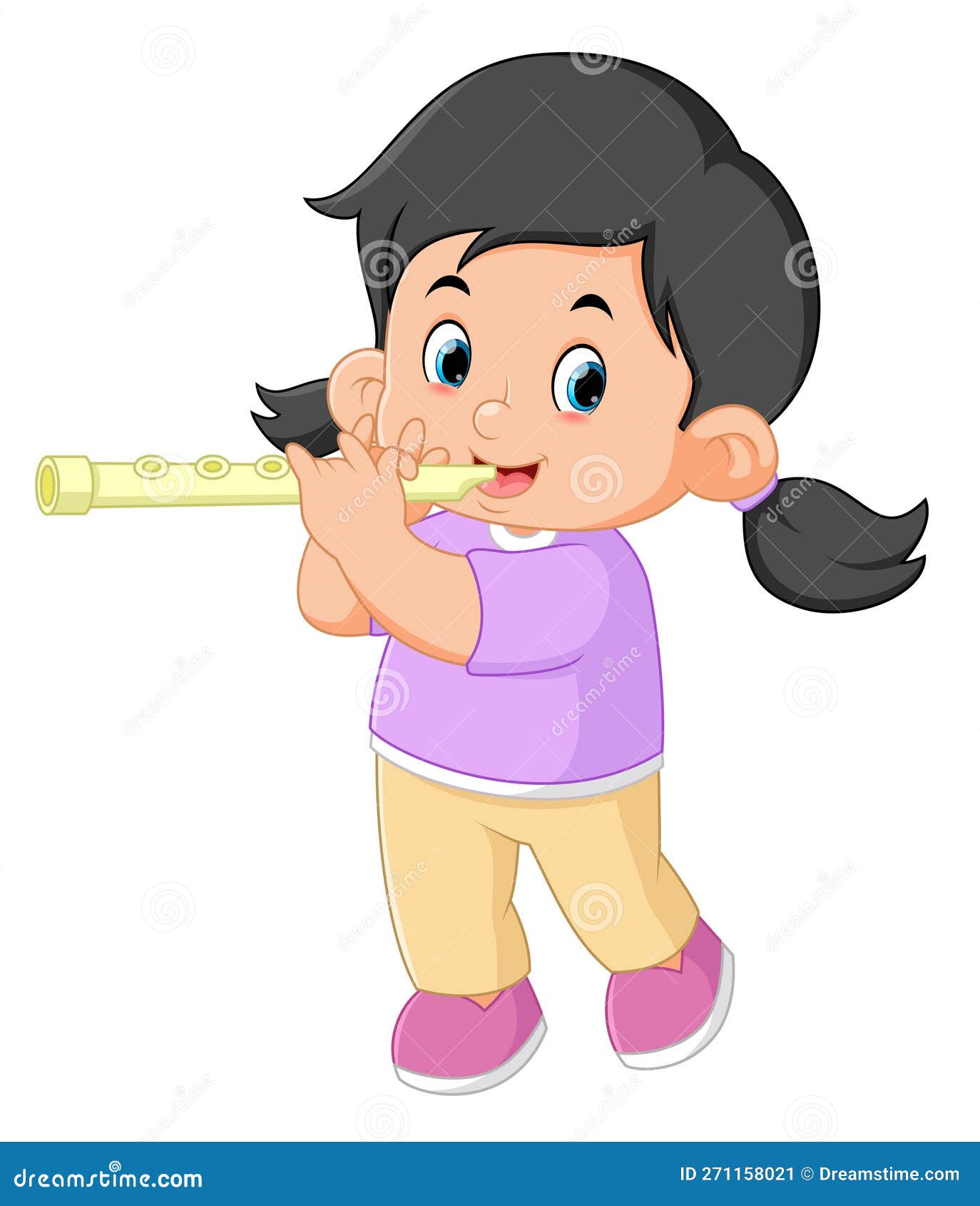 A Cute Girl is Learning the Flute Instrument Stock Vector ...