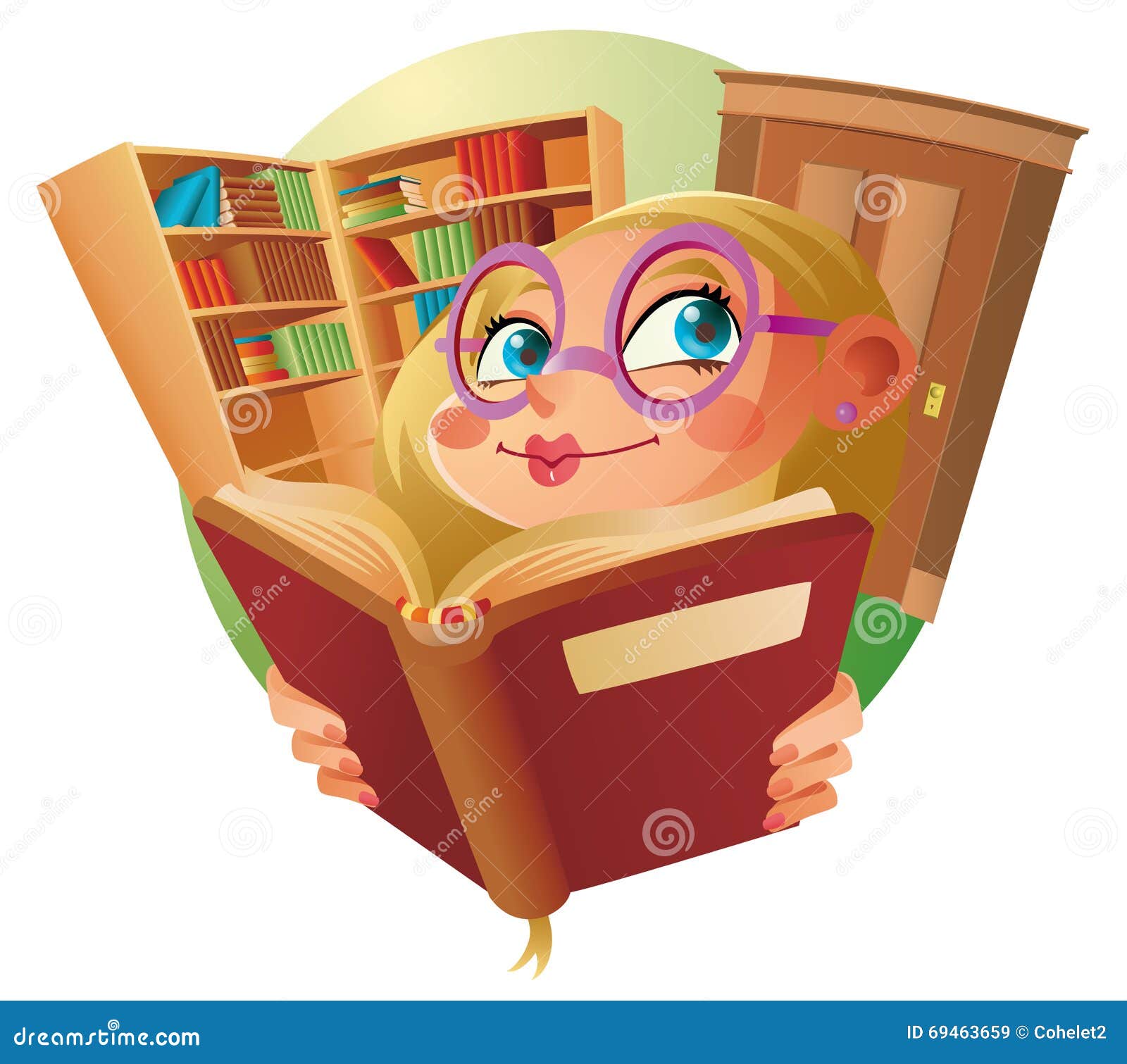 A cute girl in library stock vector. Illustration of female - 69463659