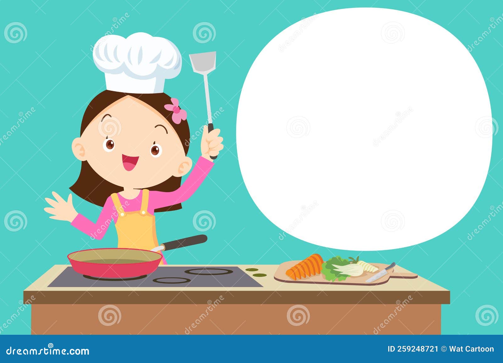 Cute Girl Little Chef Present Cooking in the Kitchen 2 Stock Vector ...
