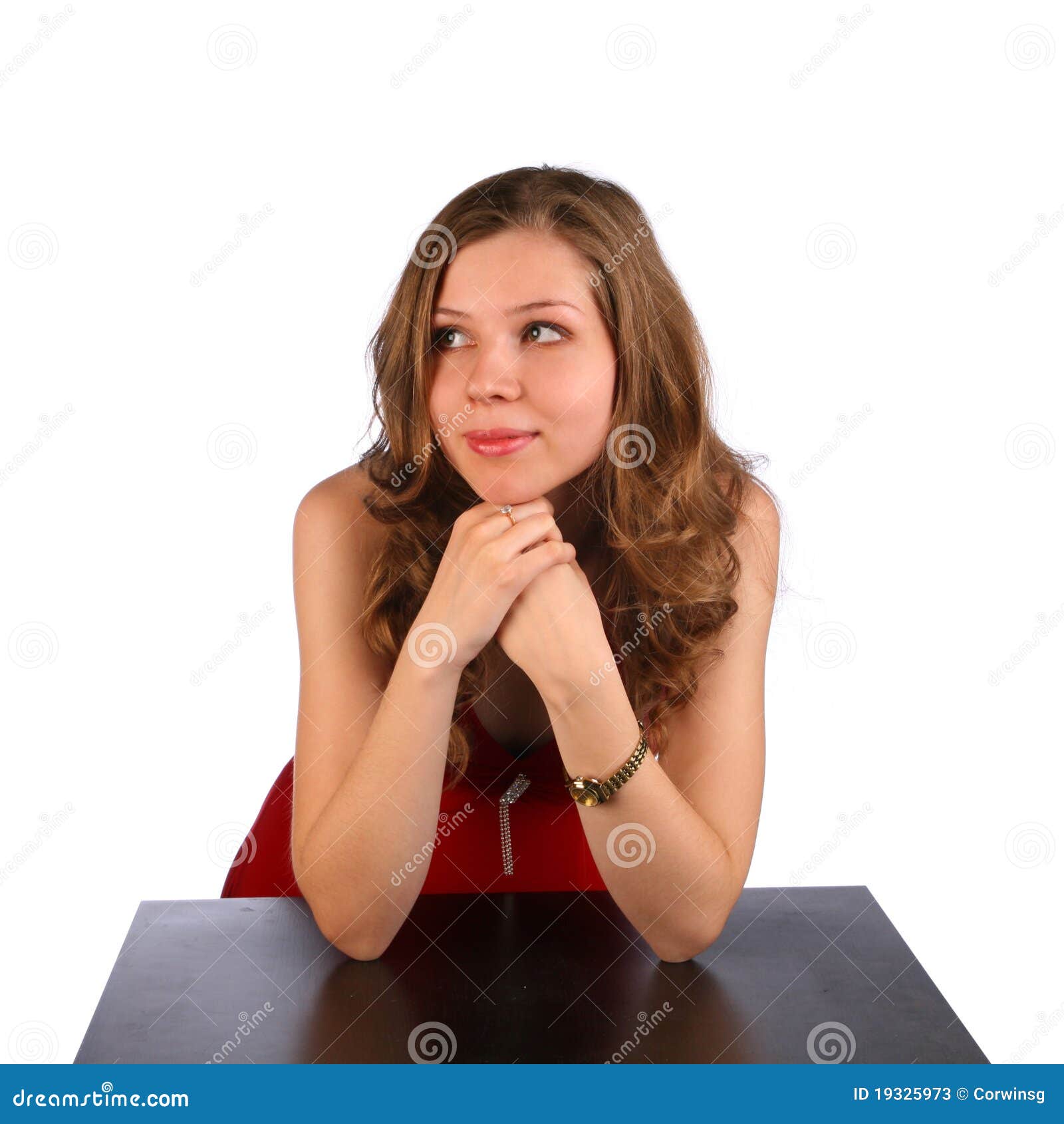 Cute girl makes decision. stock image. Image of front - 19325973