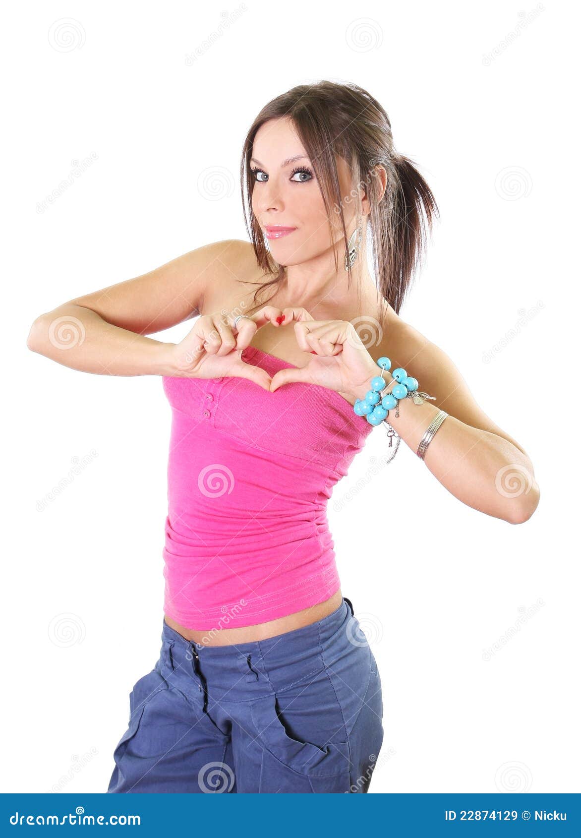 Cute Girl Making a Heart Shape Sign with Her Hands Stock Image - Image ...