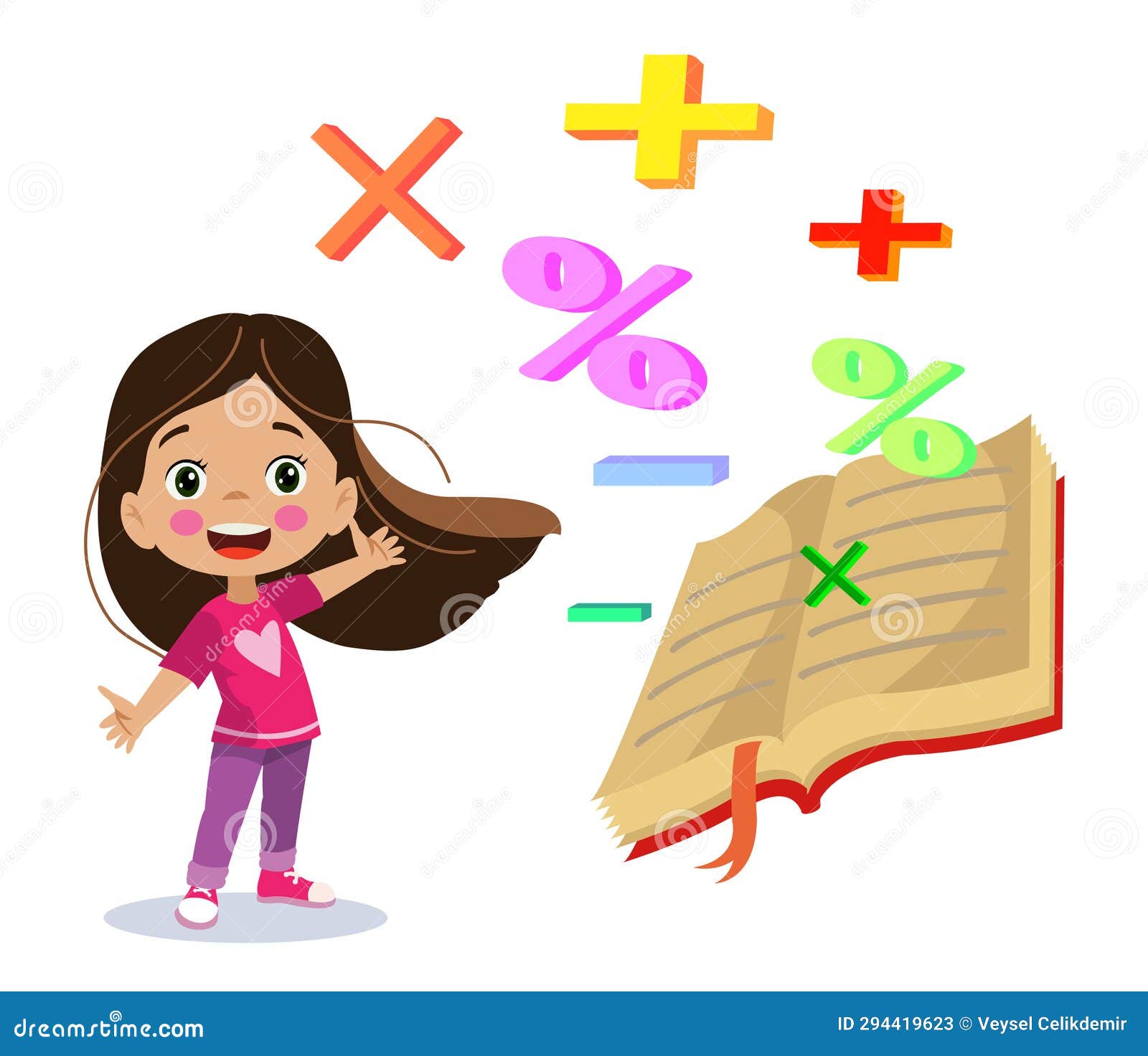 Cute girl and math symbols stock vector. Illustration of hand - 294419623