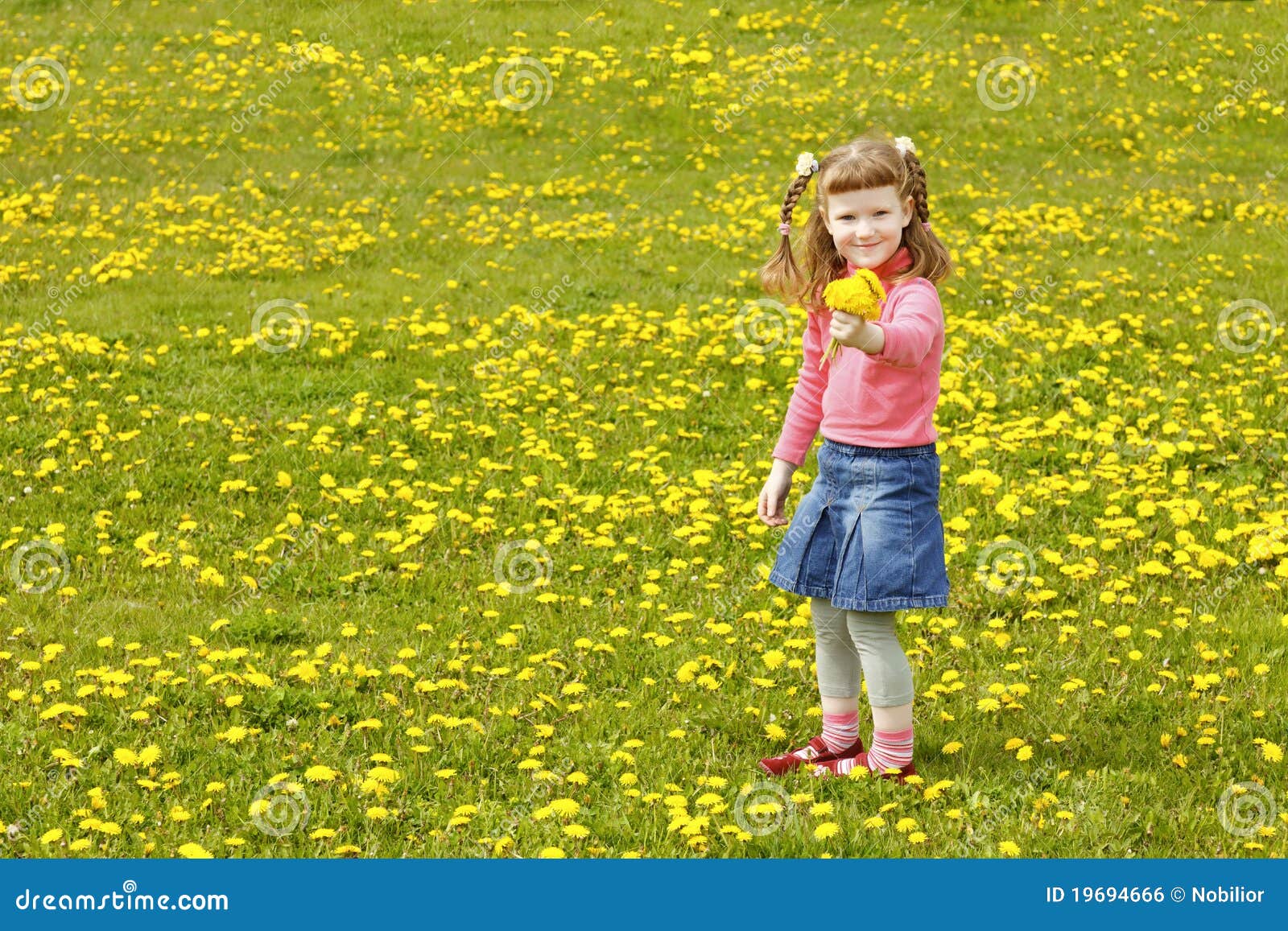 Cute girl on the meadow stock photo. Image of bright - 19694666