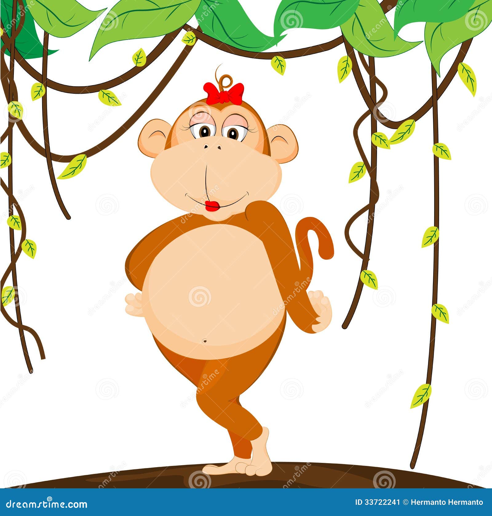 Cartoon Girl Monkeys In Trees
