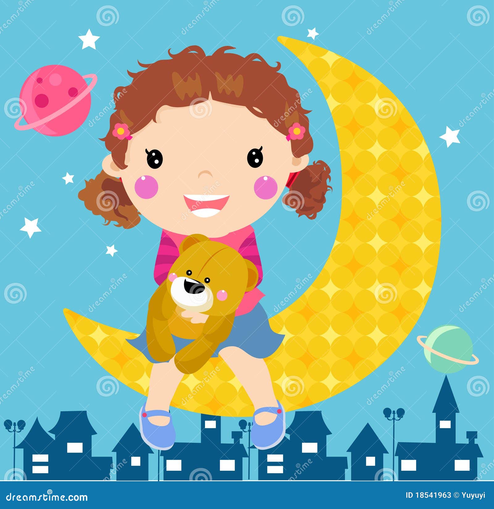 Cute girl and moon stock vector. Illustration of advertisement - 18541963