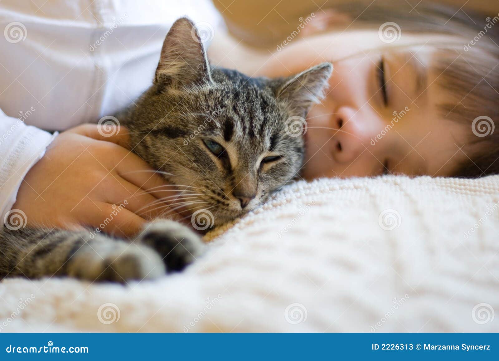 Cute girl napping with cat stock image. Image of expression - 2226313