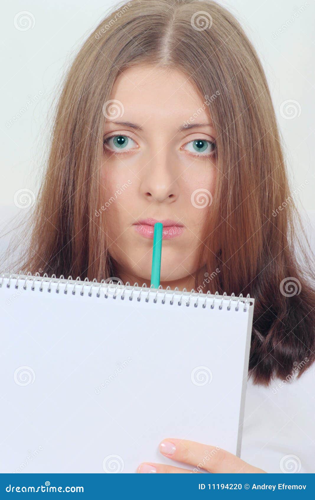 Cute Girl with Notebook and Pencil Stock Photo - Image of paper ...