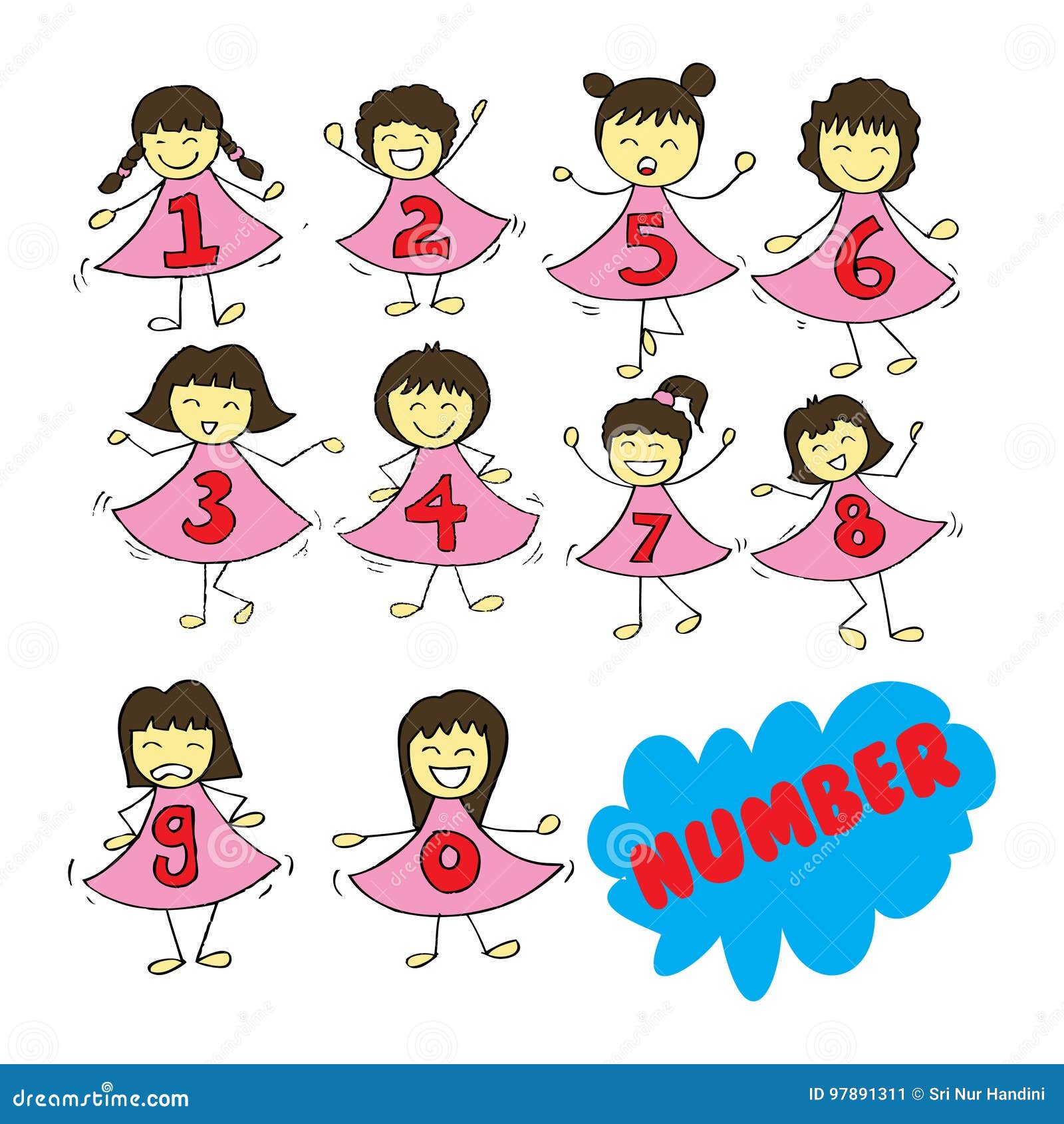 Cute Girl with Numbered Clothes Stock Illustration - Illustration of ...