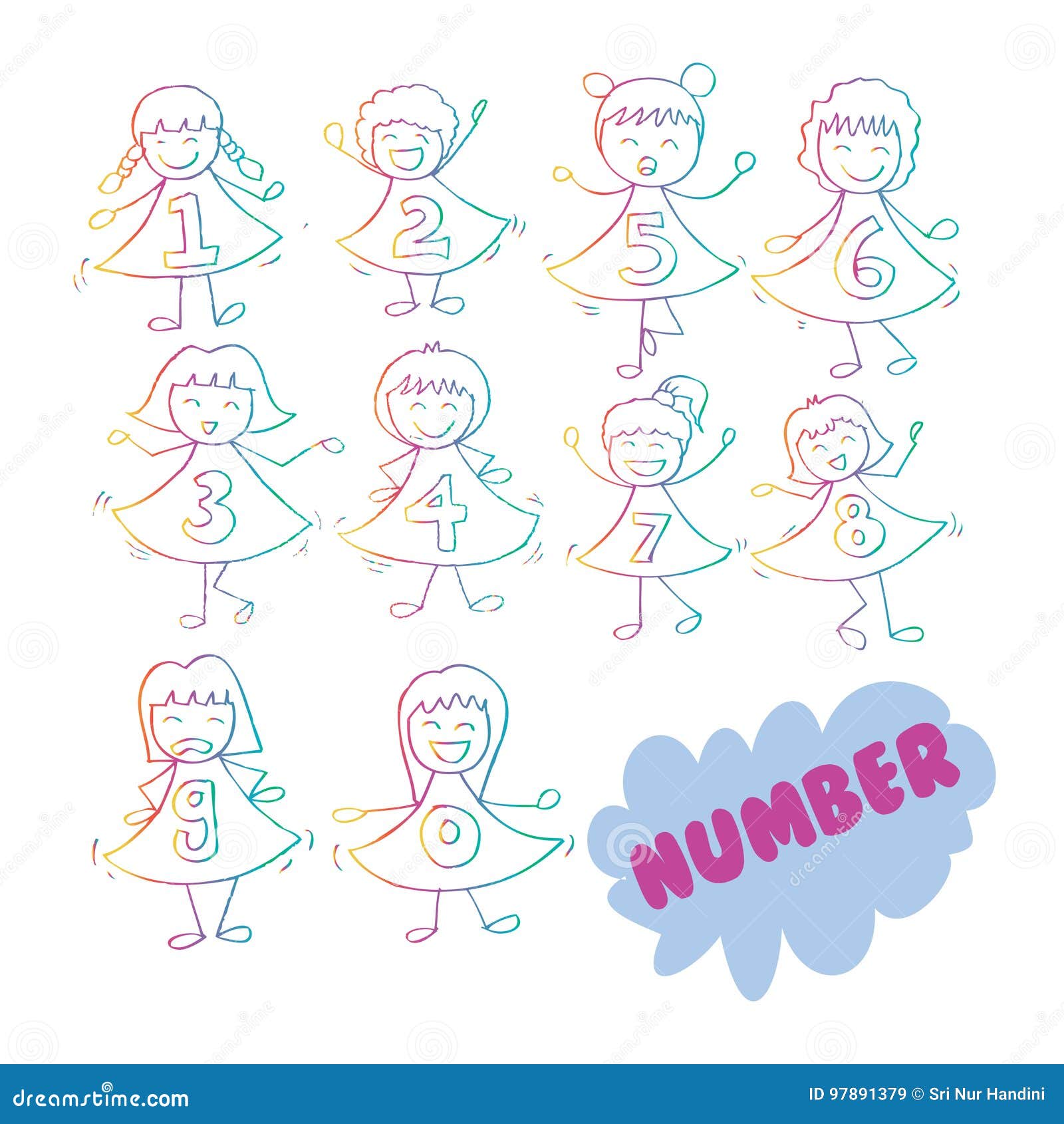 Cute Girl with Numbered Clothes Stock Illustration - Illustration of ...