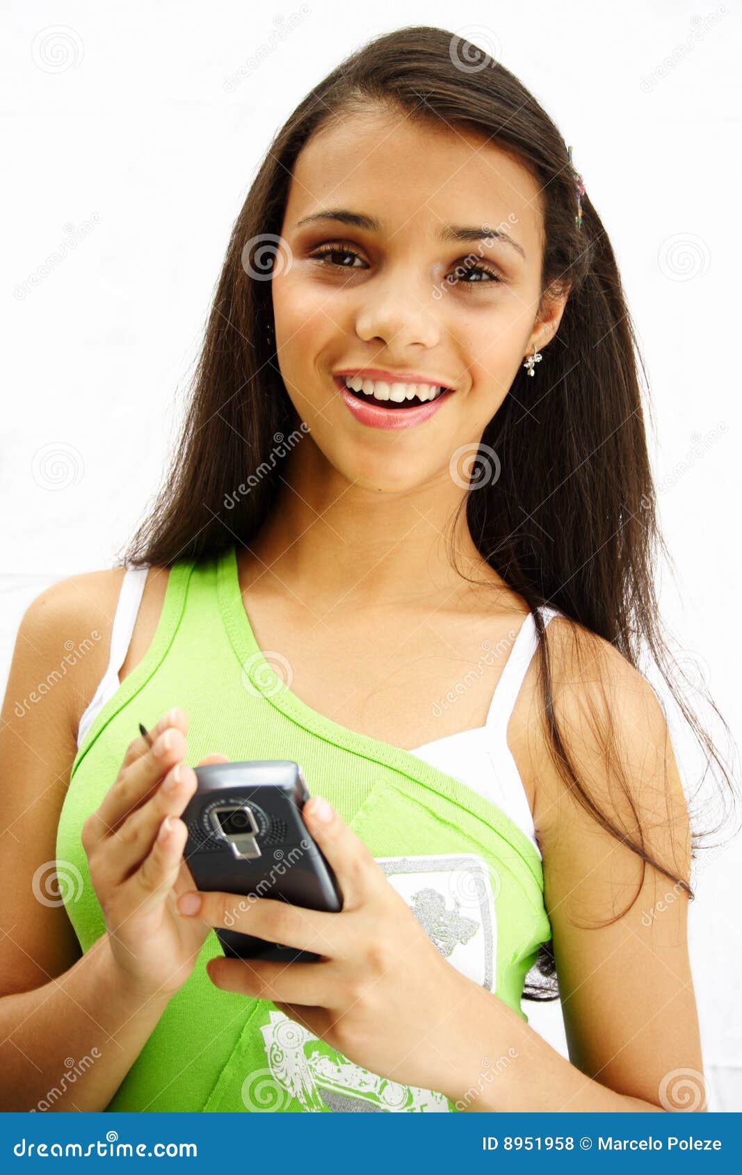 Cute girl with palmtop stock photo. Image of type, mobile - 8951958