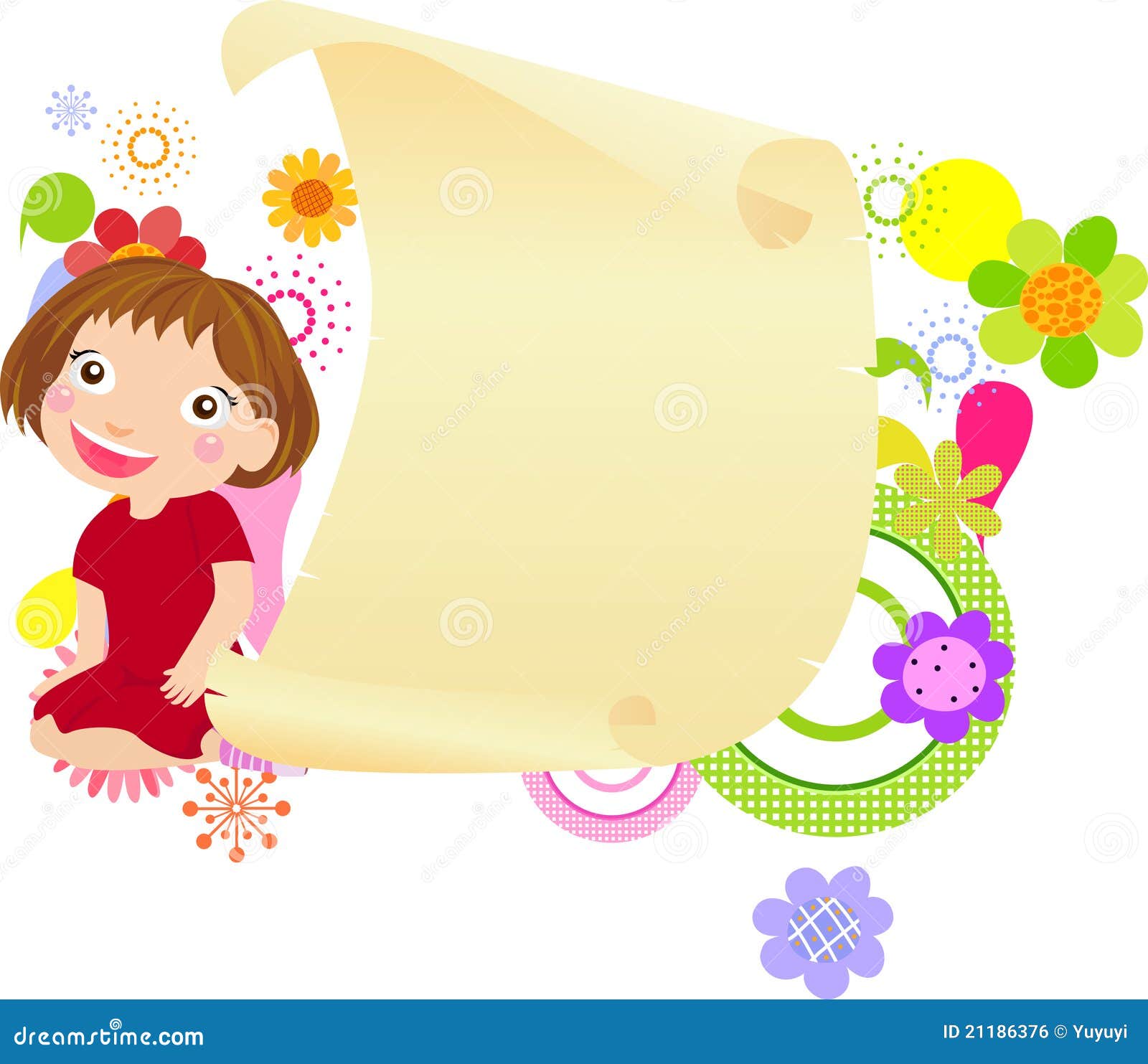 Cute girl and paper stock vector. Illustration of flower - 21186376