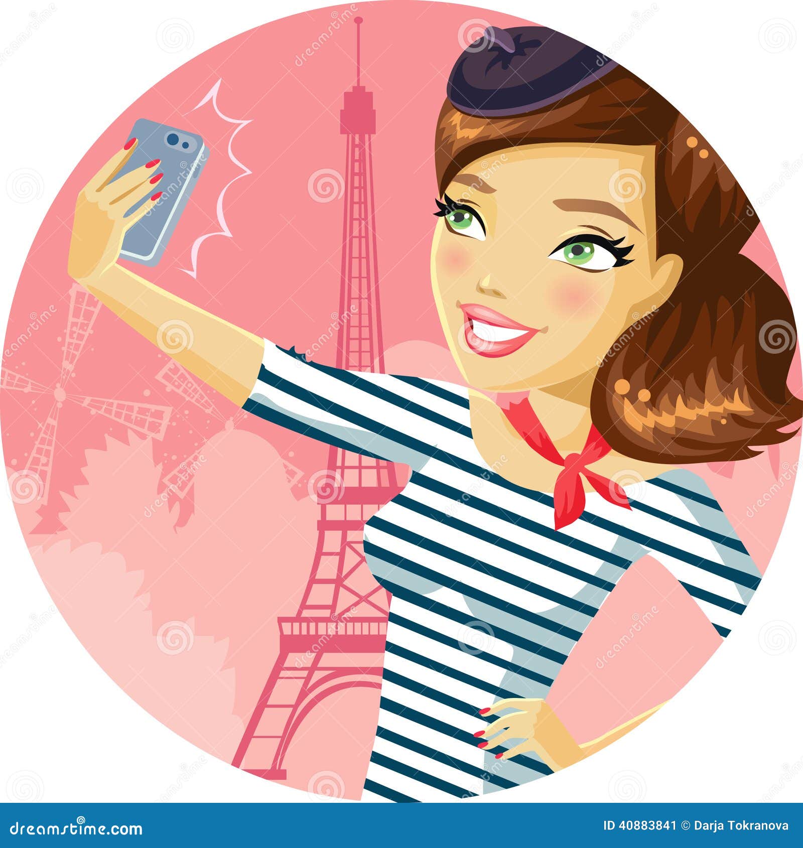 Girl In Paris In Red Dress Vector. Eiffel Tower On Background. Cartoon ...
