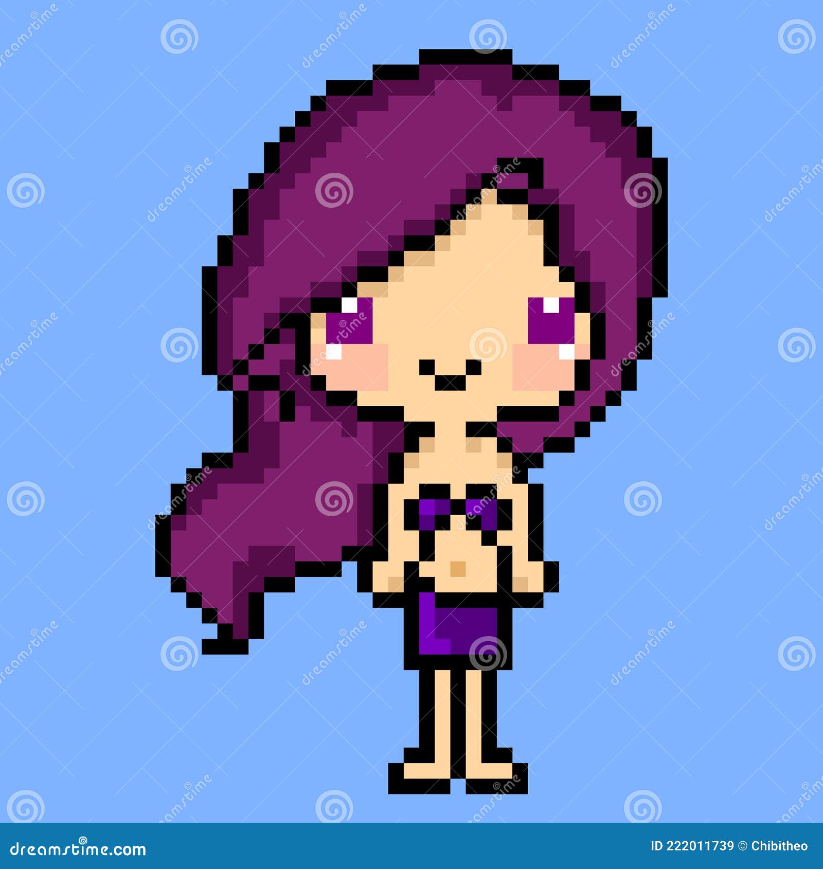 Cute Girl Pattern Image with Violet Hair. Vector Illustration of Pixel ...